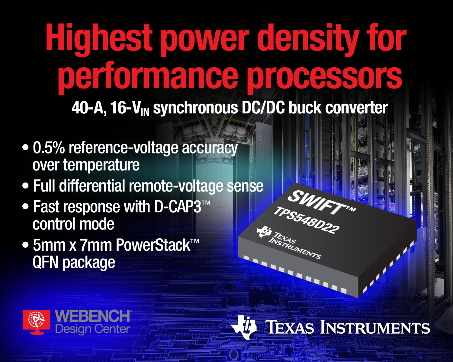 | TI introduces industry’s highest current 40-A, 16-VIN converter