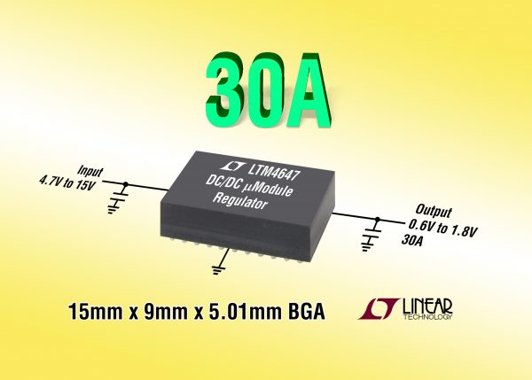 | 30A, Scalable to 180A, µModule Regulator in 9mm x 15mm BGA Package